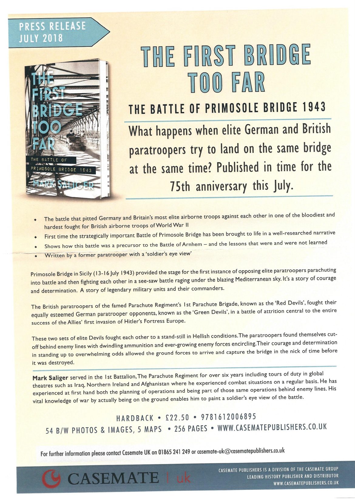 ‘The First Bridge Too Far: The Battle of Primosole Bridge 1943’ by Mark ...